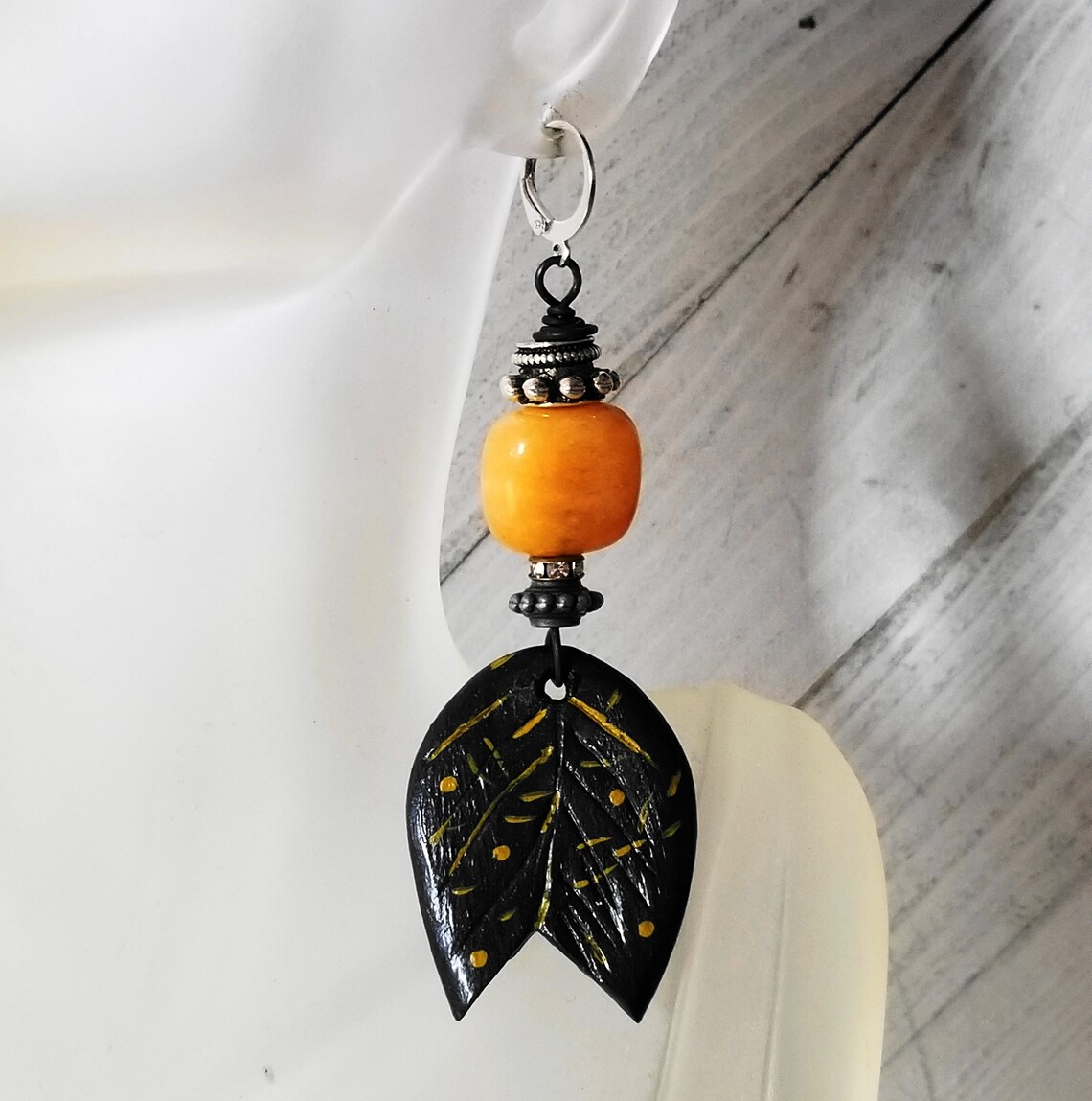 Recycled Asymmetric Hand Painted Polymer Clay Dangle Earrings W/ Yellow ...