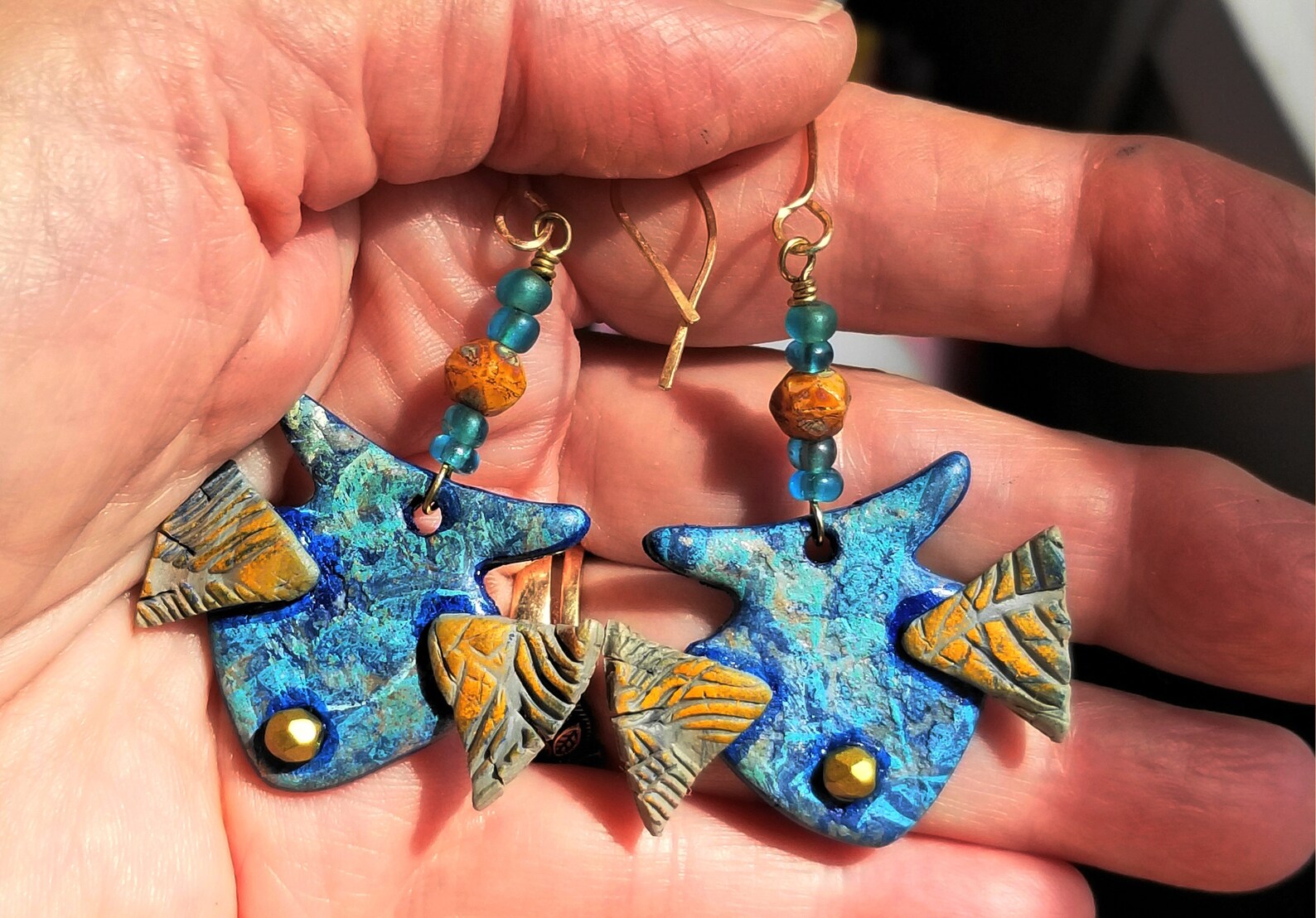 Handmade Wire Wrapped Polymer Clay Angel Fish Mixed Media Necklace and ...