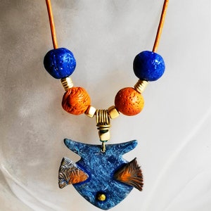 Handmade Wire Wrapped Polymer Clay Angel Fish Mixed Media Necklace and ...