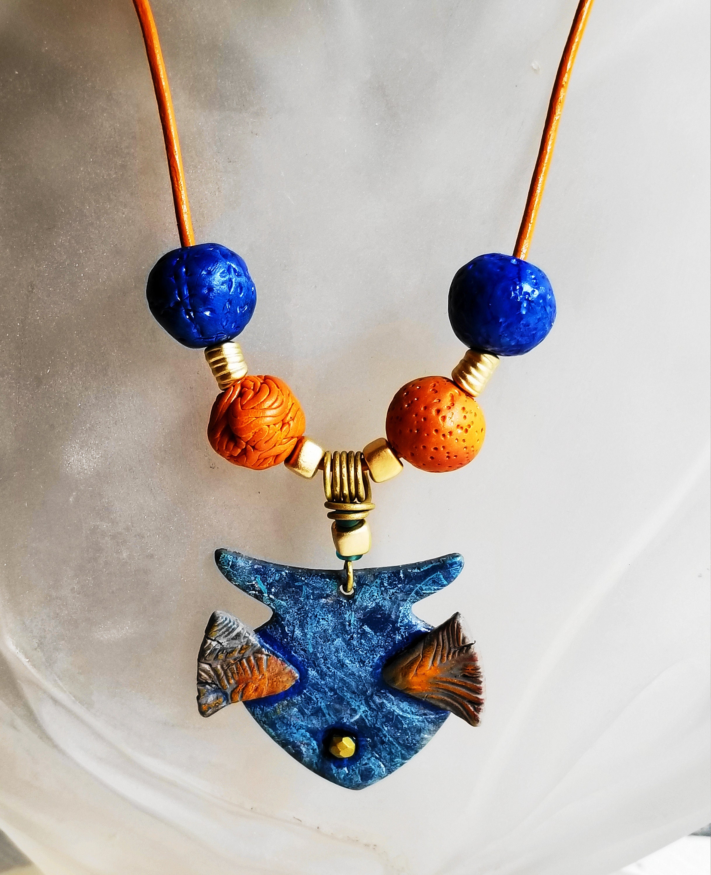 Handmade Wire Wrapped Polymer Clay Angel Fish Mixed Media Necklace and ...