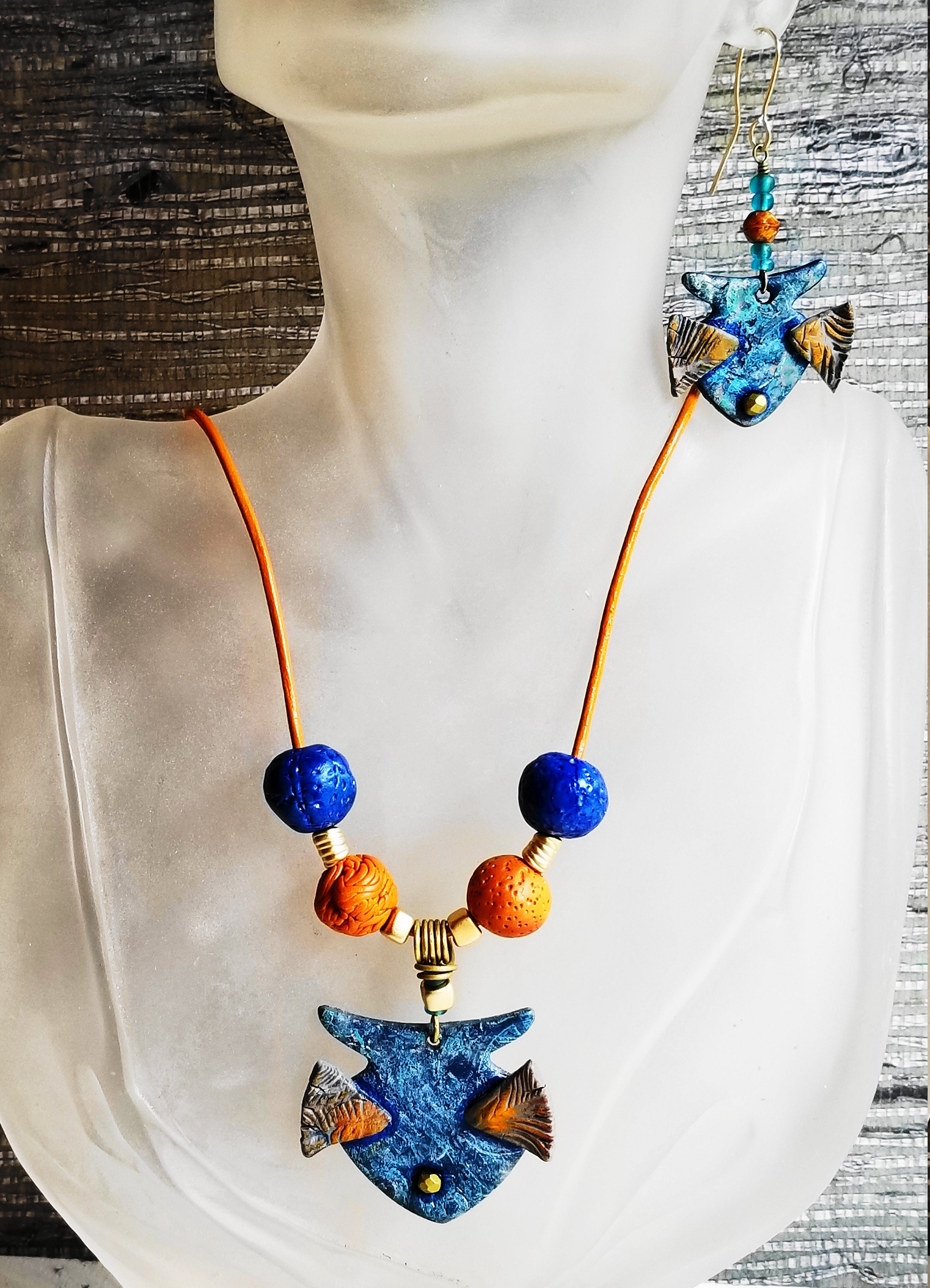 Handmade Wire Wrapped Polymer Clay Angel Fish Mixed Media Necklace and ...