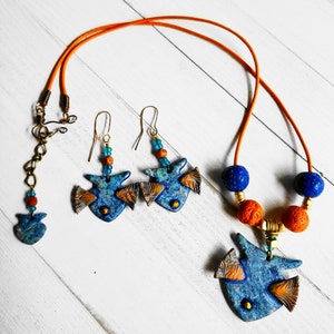 Handmade Wire Wrapped Polymer Clay Angel Fish Mixed Media Necklace and ...