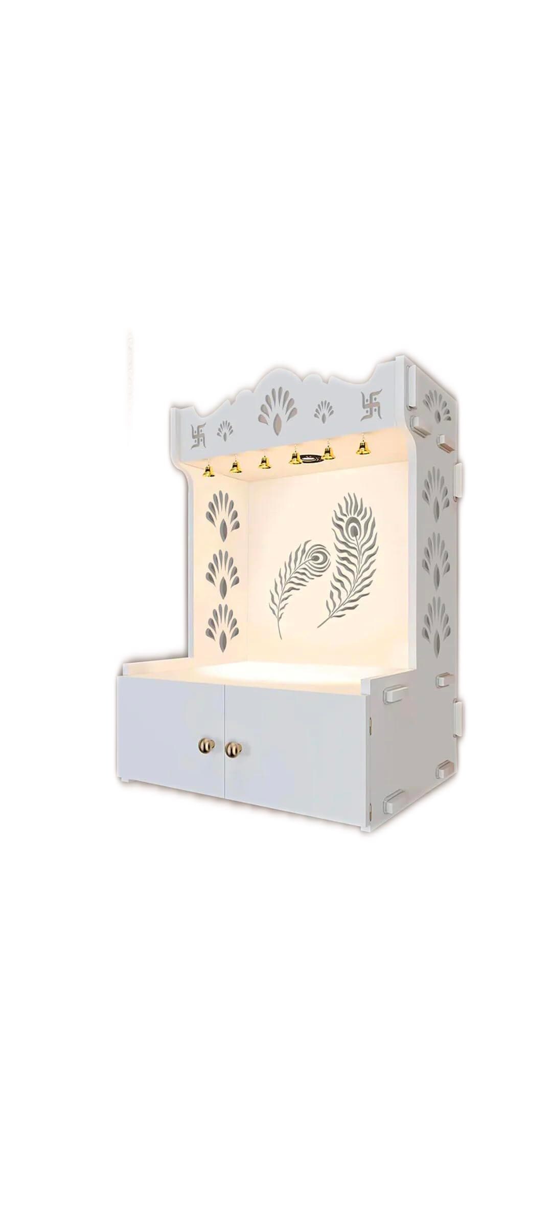 More Pankh White Wooden Temple for Home Inbuilt Focus Light Spacious ...