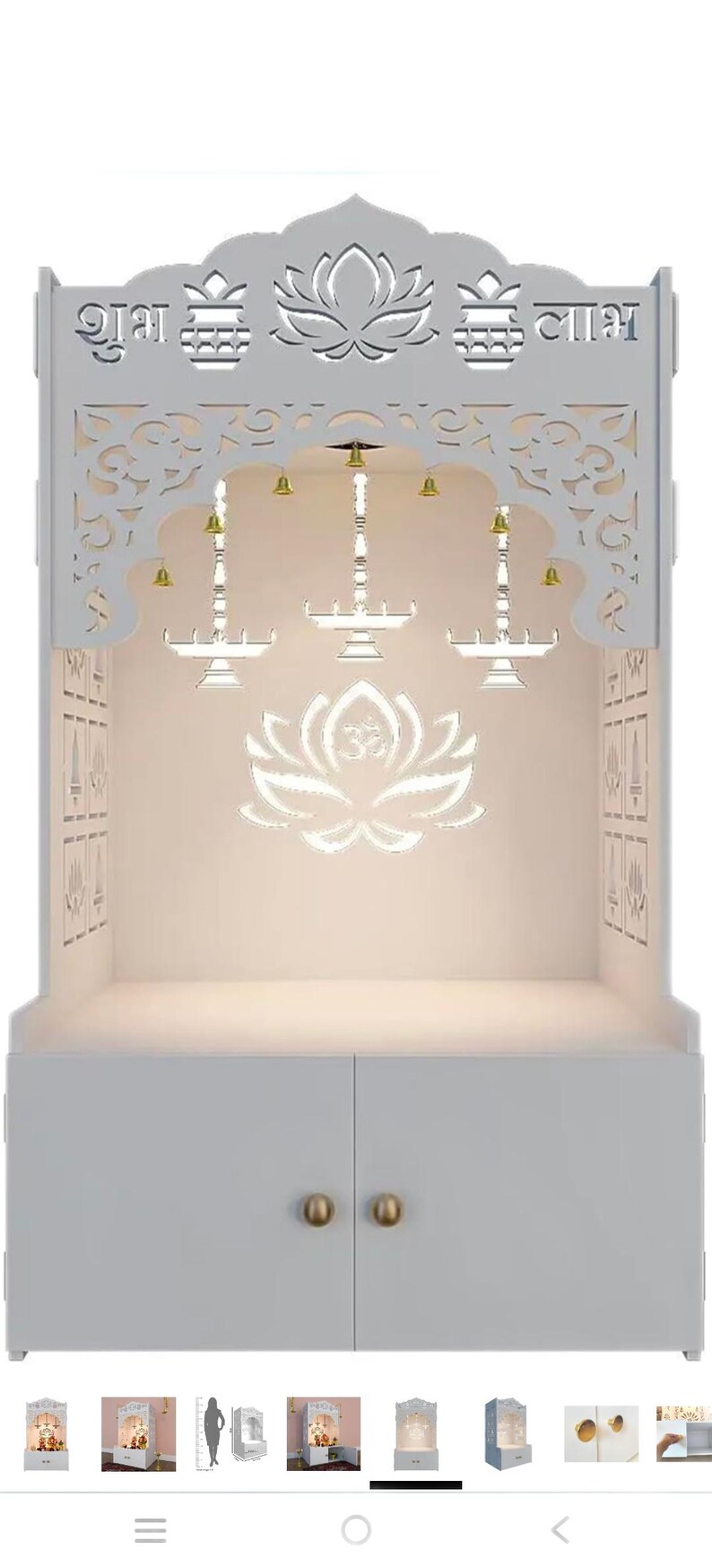 Lotus Pattern Wooden Pooja Mandir for Home With Spacious Shelf Inbuilt ...