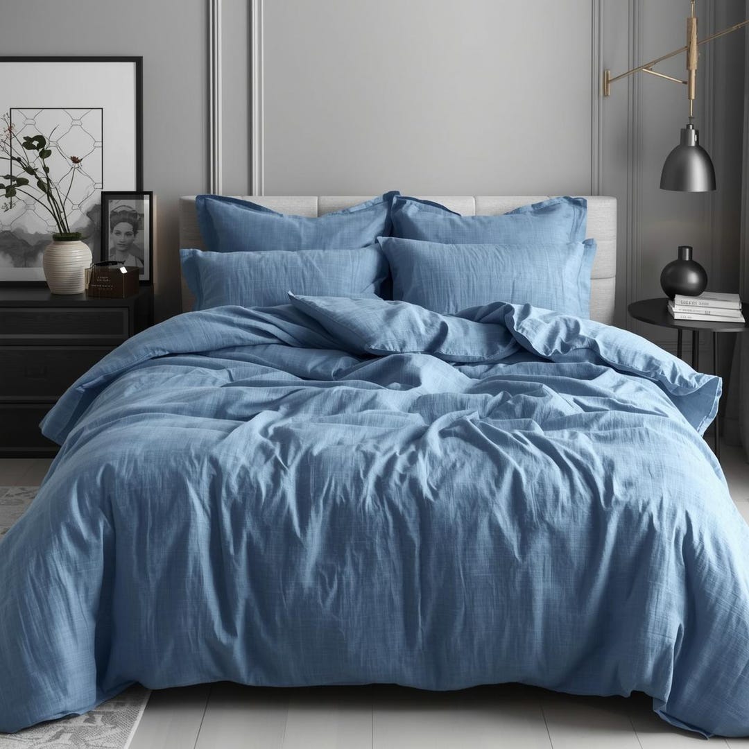 Luxurious Royal Blue Linen Bedding Set, King Size - Etsy