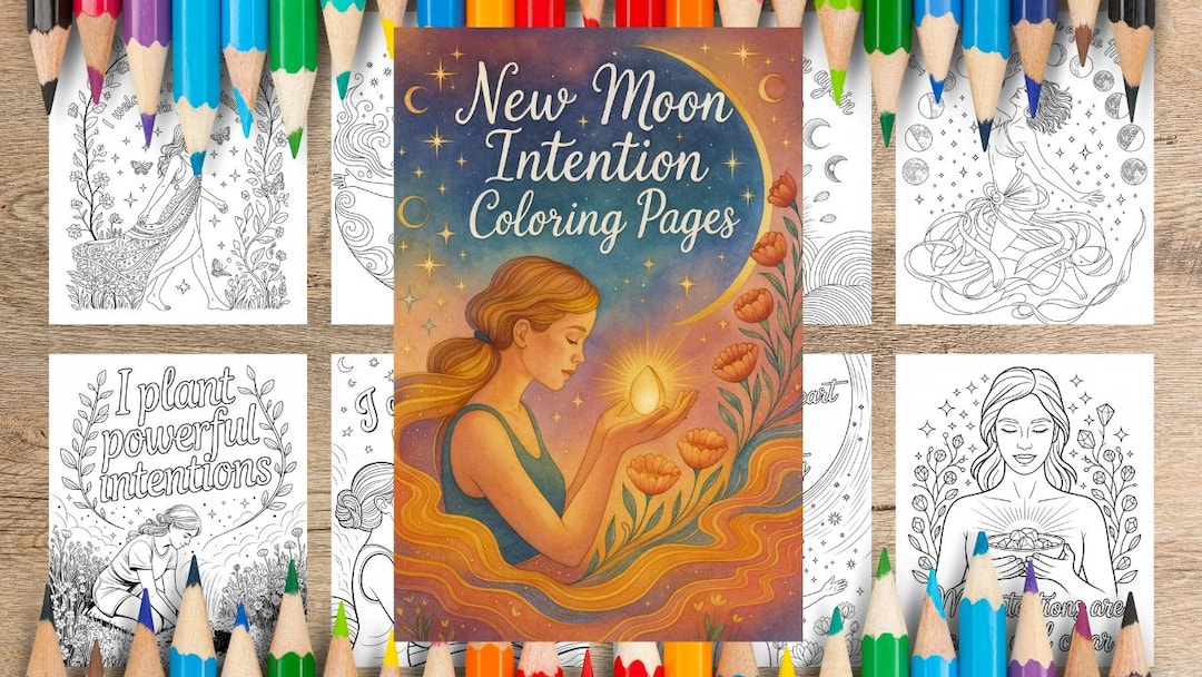 New Moon Intention Coloring Pages – 10 Printable Affirmation Sheets for ...