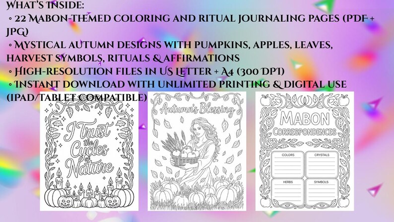 Mabon Coloring & Ritual Journal Printable PDF | Pagan Sabbat Wheel of ...