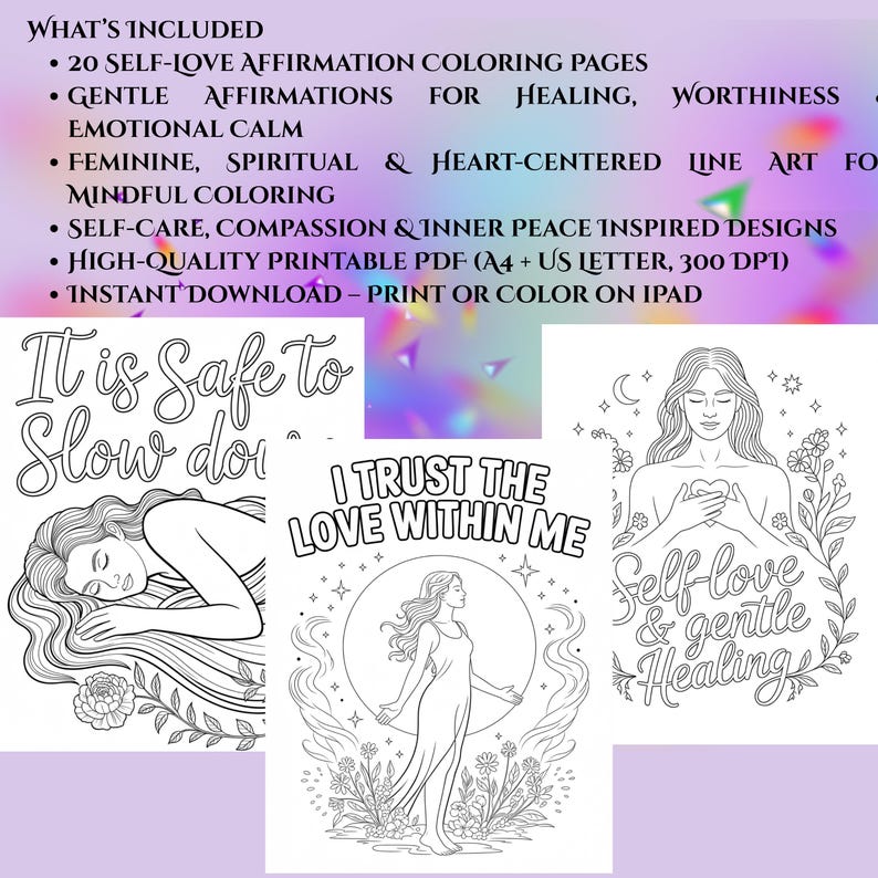 Self-love Affirmation Coloring Pages, Healing & Worthiness, Mindful ...