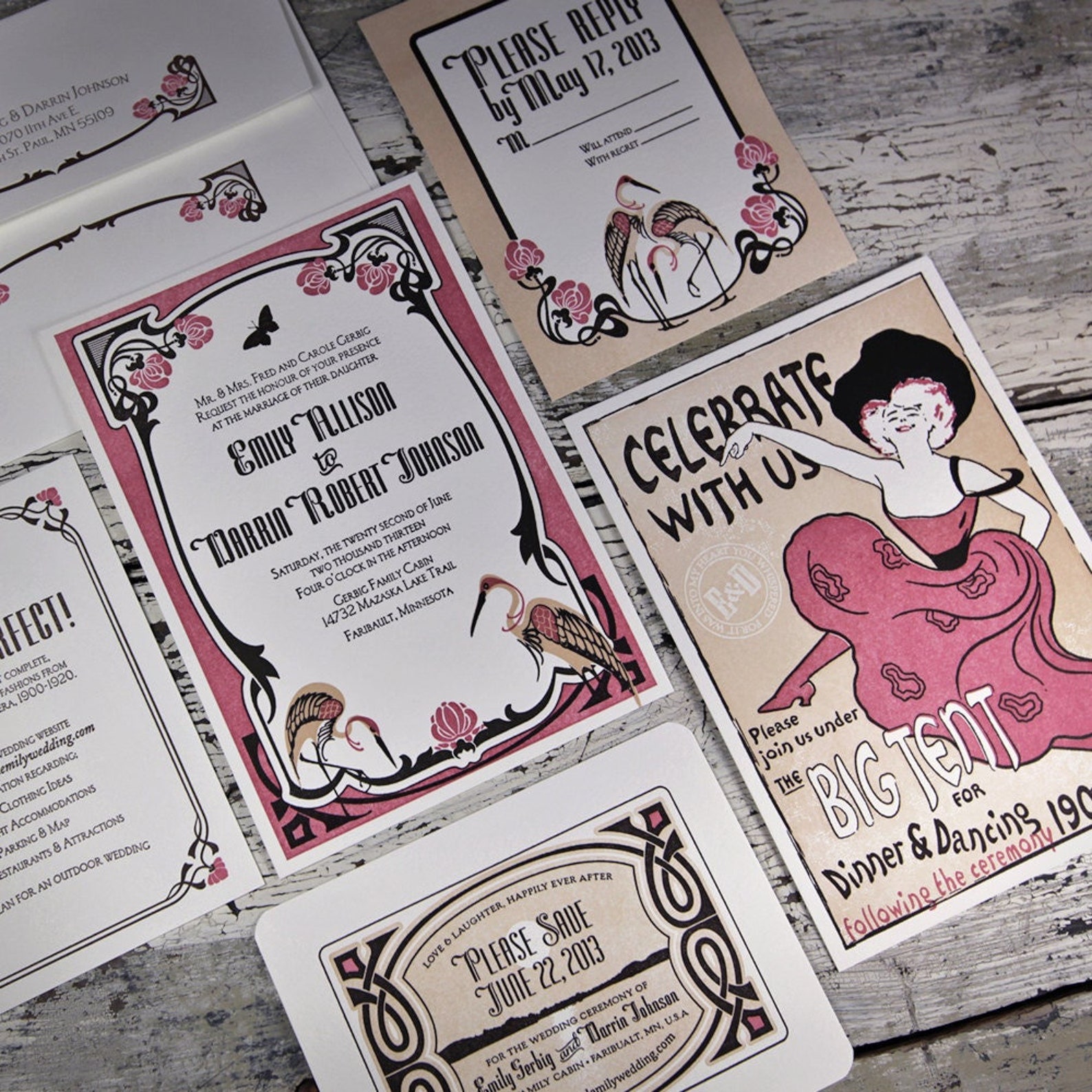 Letterpress Wedding Invitation Art Nouveau Belle Epoque Edwardian ...