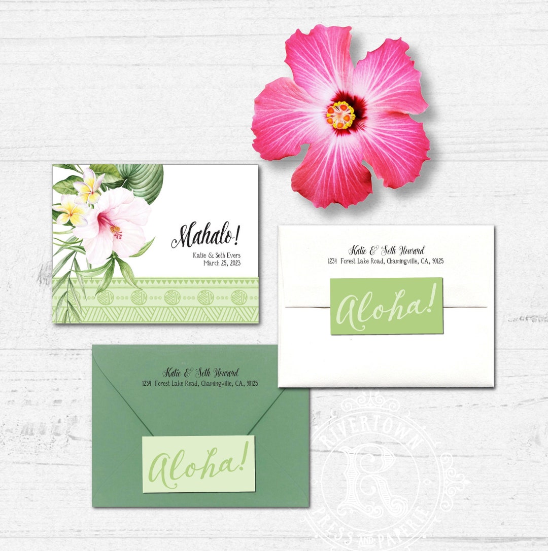 TEMPLATE Hawaiian Thank You Card Tropical, Destination, Hibiscus ...