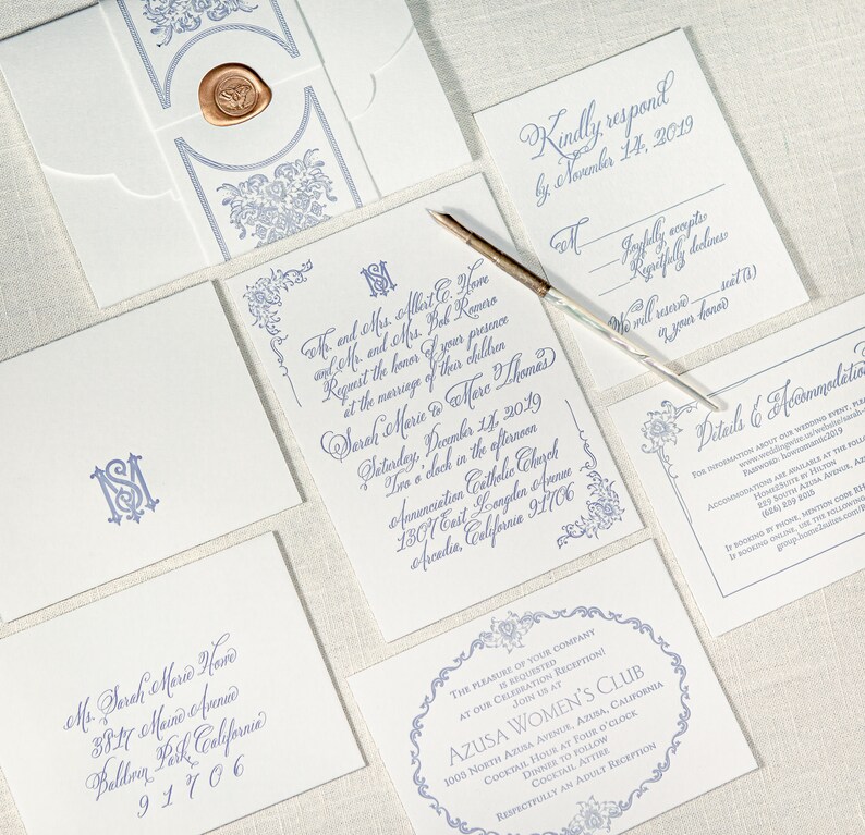 Letterpress Wedding Invitation Calligraphy Vintage Monogram - Etsy
