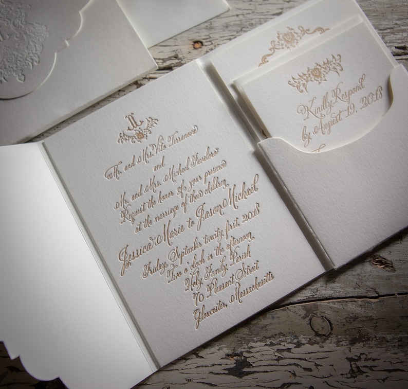 Letterpress Wedding Invitation Calligraphy Vintage Monogram - Etsy