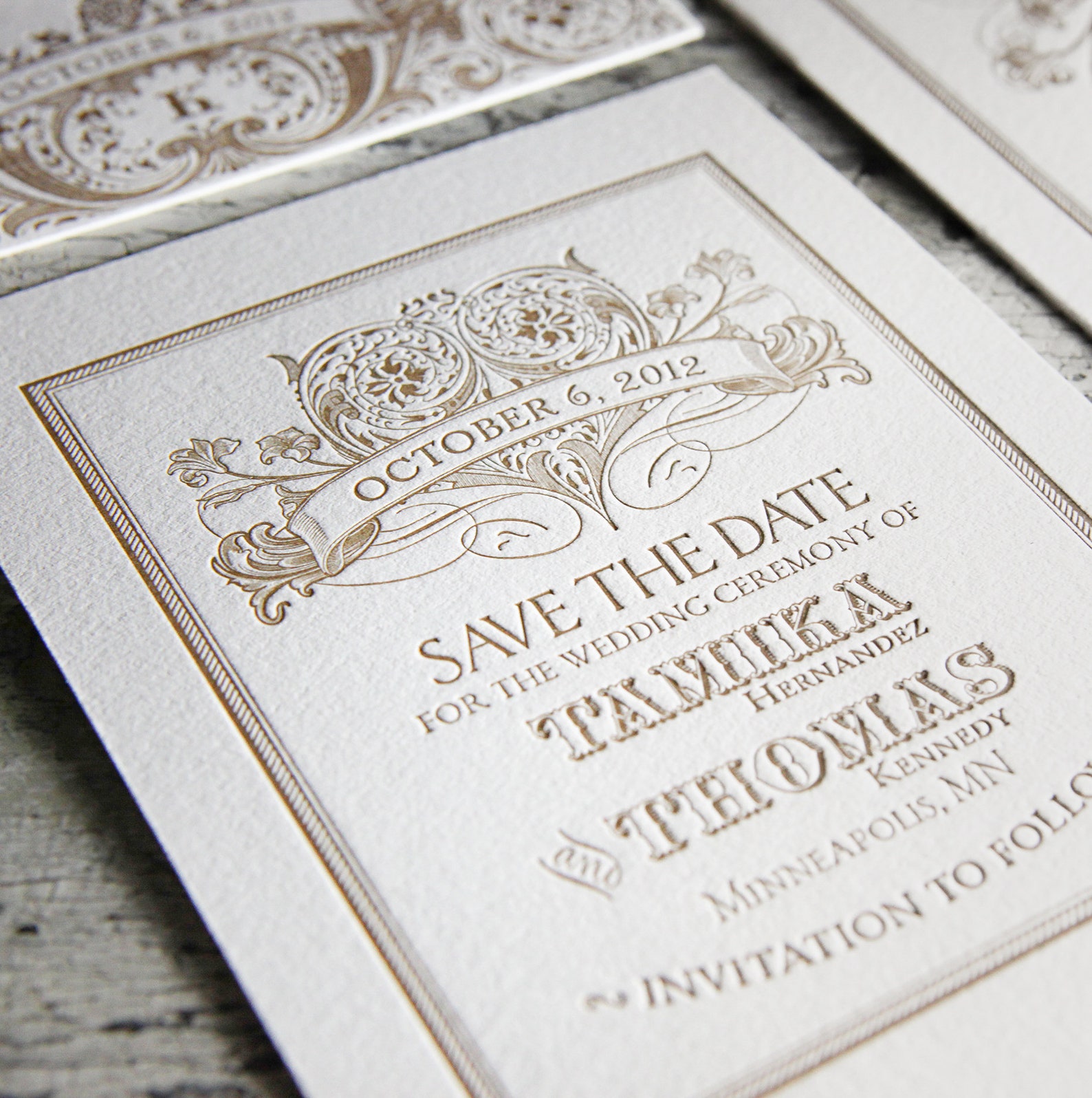 Letterpress Victorian Wedding Invitation Vintage Filigree Pocket Fold ...