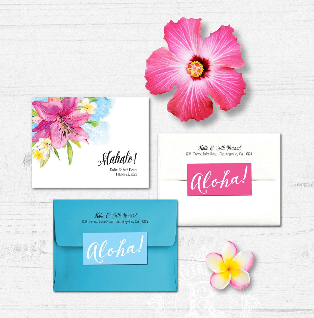 TEMPLATE Hawaiian Thank You Card Tropical, Destination, Hibiscus ...