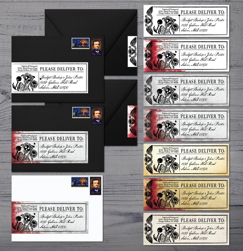 TEMPLATE Halloween Gothic Wedding Address LABEL Instant - Etsy