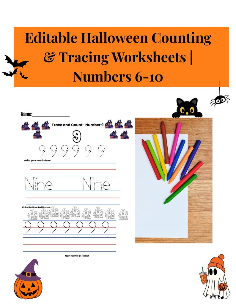 Editable and Printable Halloween Math Tracing Worksheets 6-10 ...