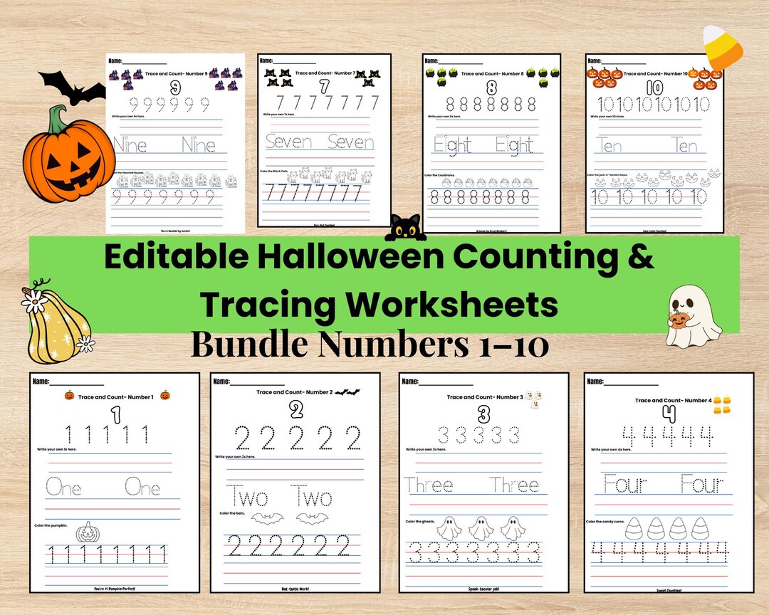 Editable and Printable Halloween Math-tracing Worksheets 1–10 ...