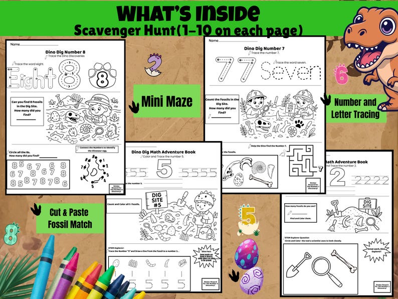 Dino Dig Math Worksheets 1–10 | Dinosaur Preschool Counting Pack | STEM ...