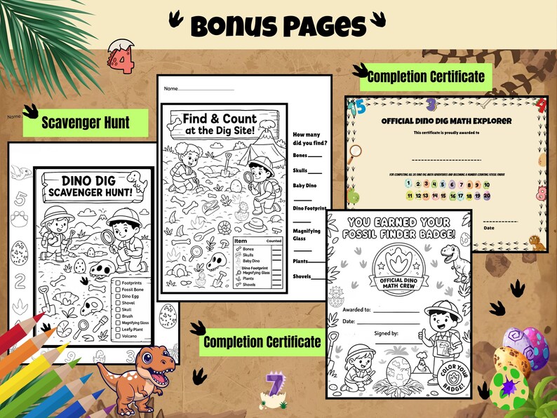 Dino Dig Math Worksheets 1–20 | Dinosaur Preschool Counting Pack | STEM ...