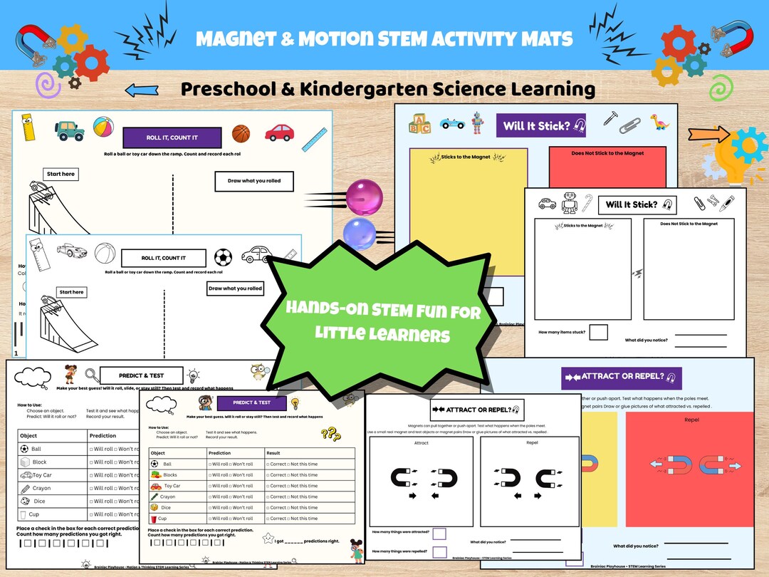 Magnet & Motion STEM Activity Bundle | Preschool Science Centers | Push ...