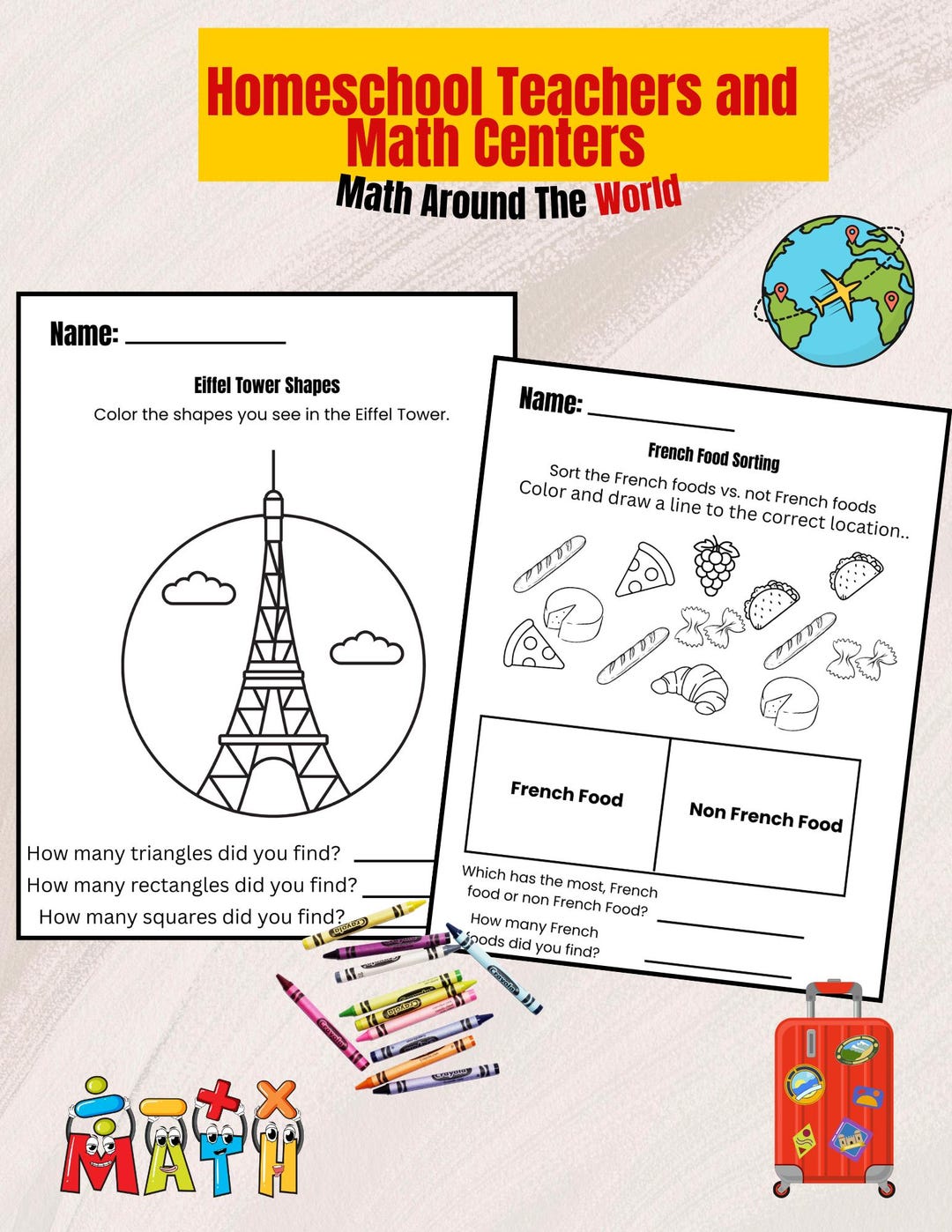 France Math Mini Pack | Counting Baguettes, French Market Math ...