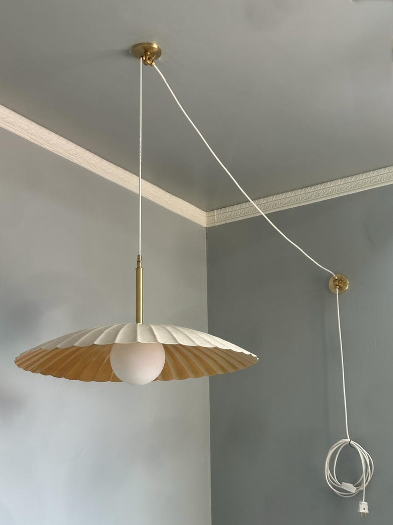 Scalloped Pendant Light: Handmade Plug-in Ceiling Light, Adjustable ...