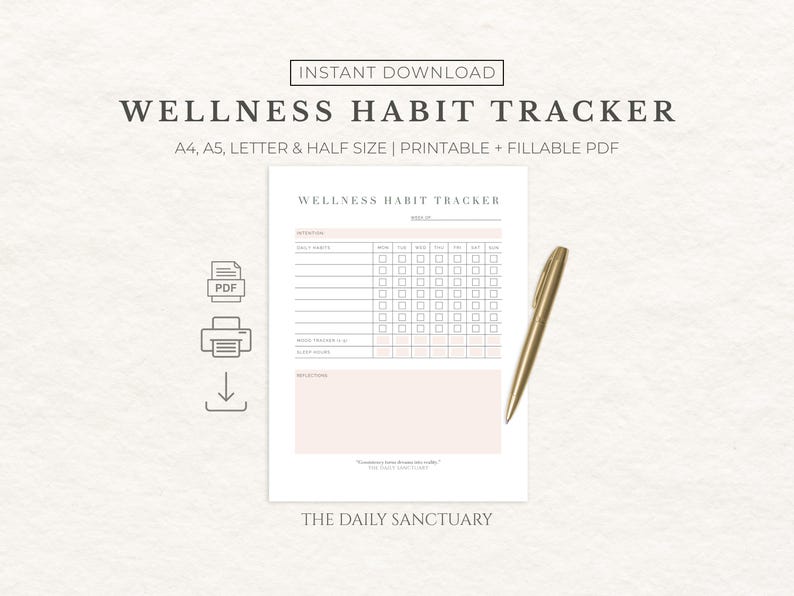 Weekly Wellness Habit Tracker, Printable PDF Planner (digital Download ...