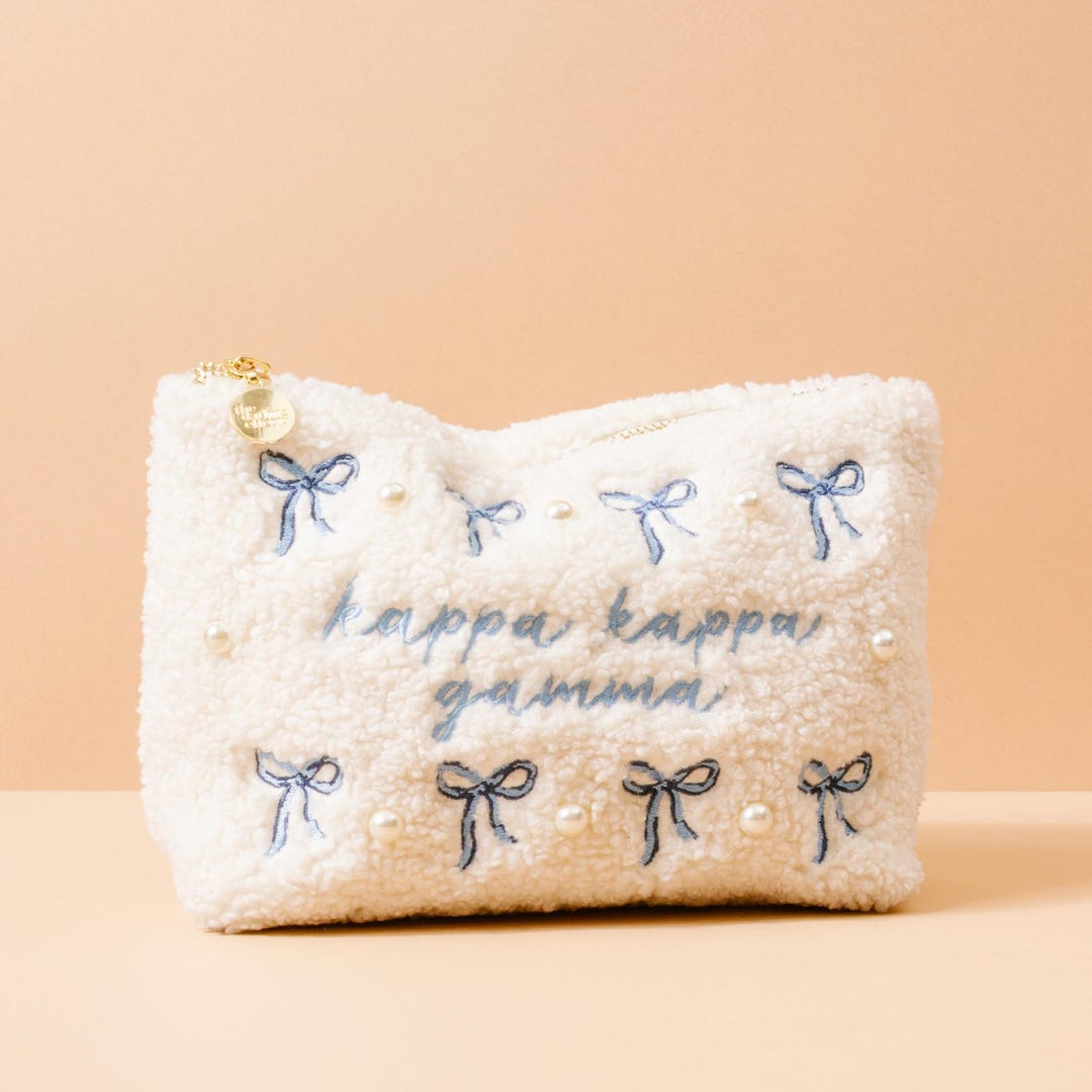 Kappa Kappa Gamma Teddy Pouch: Embroidered Bows & Pearls, Sorority Gift ...