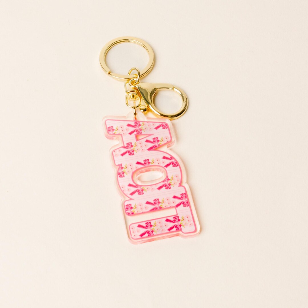 Alpha Omicron Pi Sorority Keychain: Bows & Flowers With Gold Clasp, Big ...