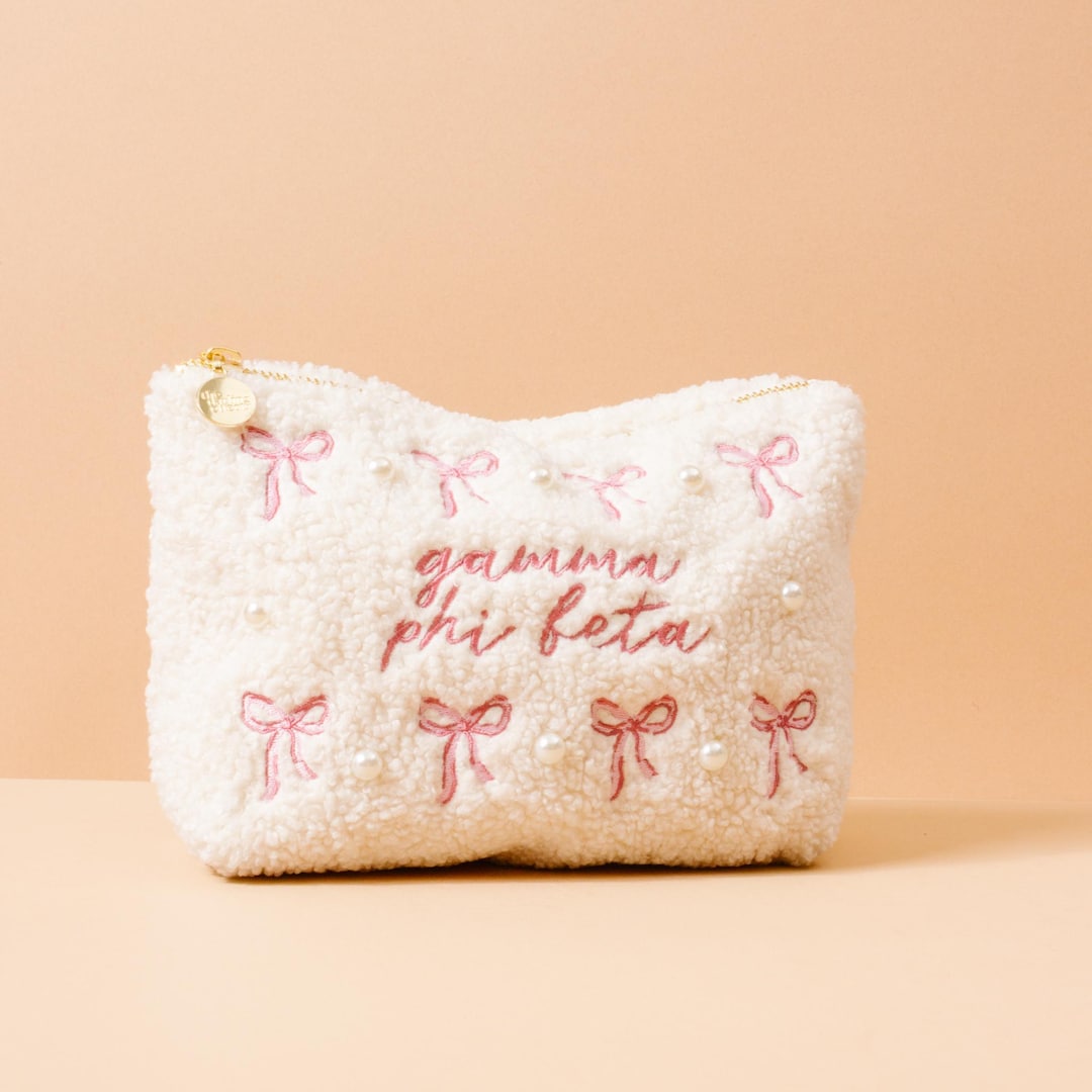 Gamma Phi Beta Teddy Pouch: Embroidered Bows & Pearls, Sorority Gift - Etsy