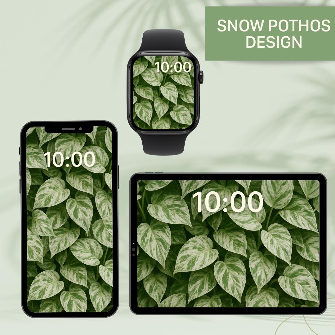 Snow Pothos Wallpaper Bundle: Botanical Greenery Lock Screen (digital ...