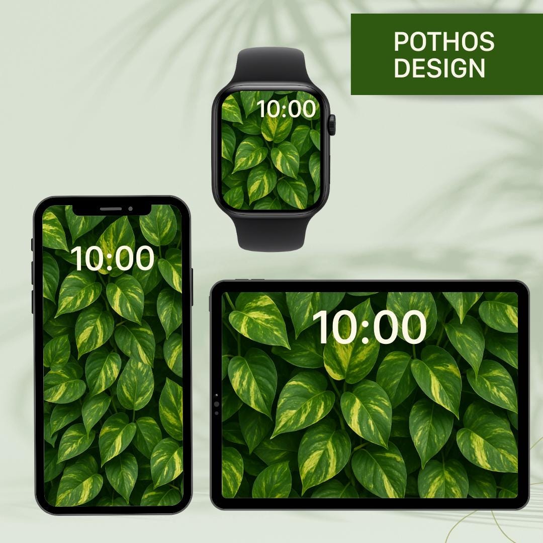 Pothos Wallpaper Bundle: Botanical Greenery Lock Screen (digital ...