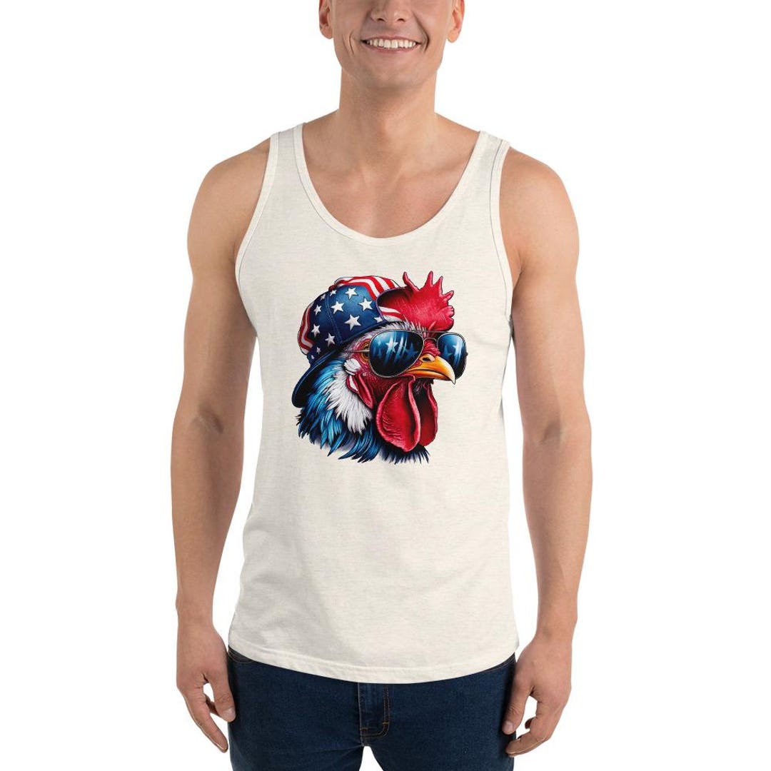 Patriotic Rooster Tank Top – Funny USA Chicken Shirt for Men – 4th of ...