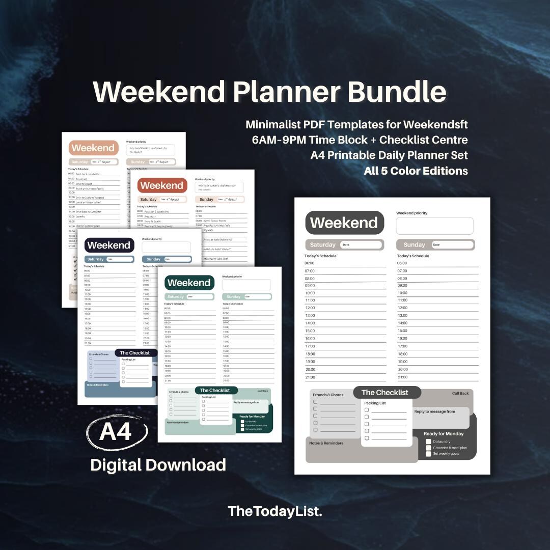 Weekend Planner Bundle – 5 Printable Weekend Schedule Templates | A4 ...
