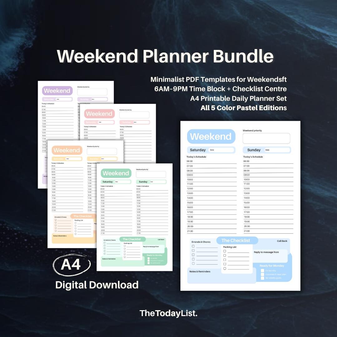 Weekend Planner Pastel Collection – 5 Printable Weekend Schedule ...