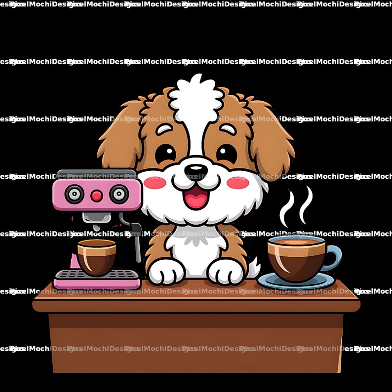Kawaii Dog Barista Clipart: Puppy Cafe PNG Stickers (digital Download ...