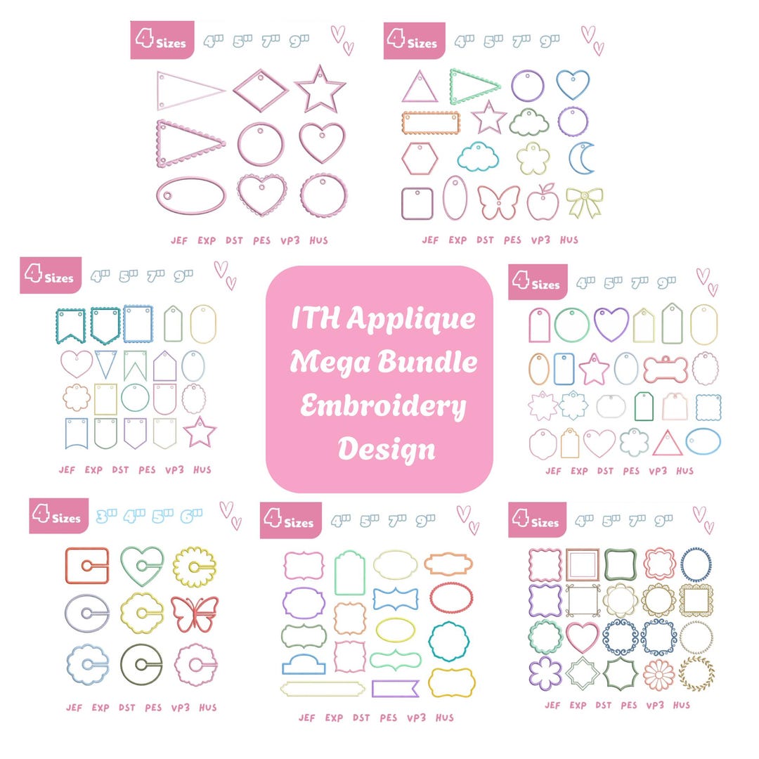 ITH Scalloped Name Tag Embroidery Design Set, Party Banner Bunting ...