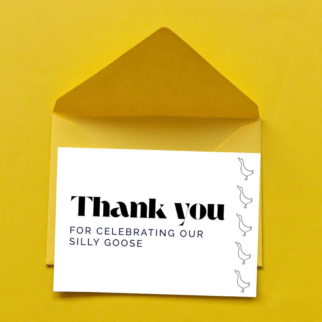 One Silly Goose Thank You Card 1st Birthday Printable Editable Thank ...