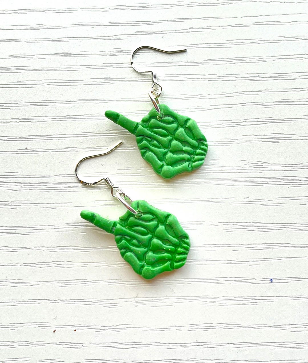 Green Skeleton Middle Finger Polymer Clay Earrings - Etsy