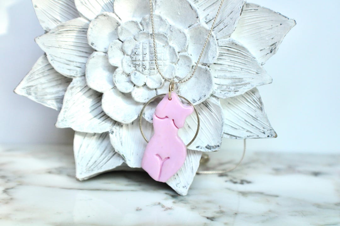 Pink Polyner Clay Female Body With Silver Circle Necklace - Etsy