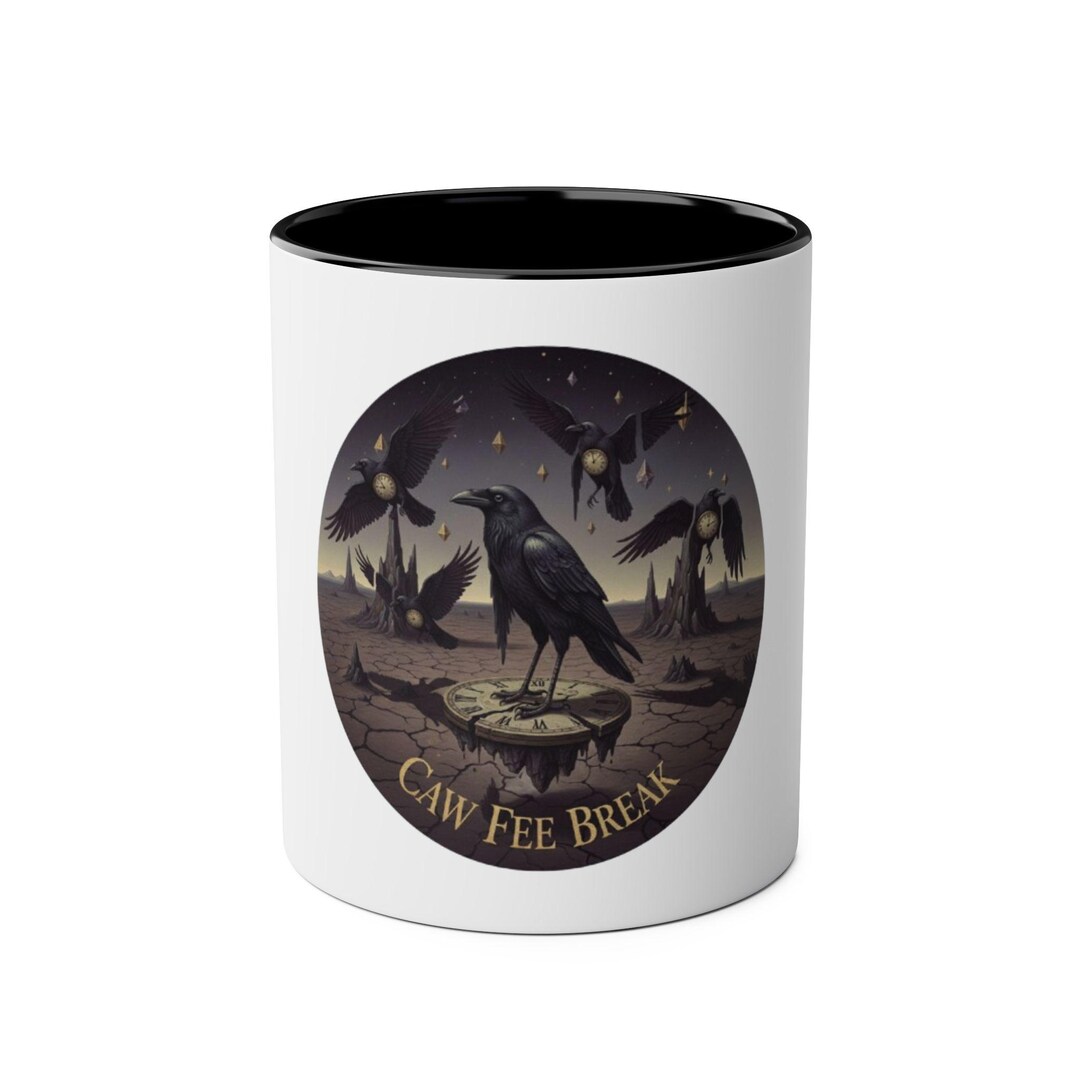 Caw Fee Break Raven Illustration Mug | Two-tone Coffee Mug - Etsy