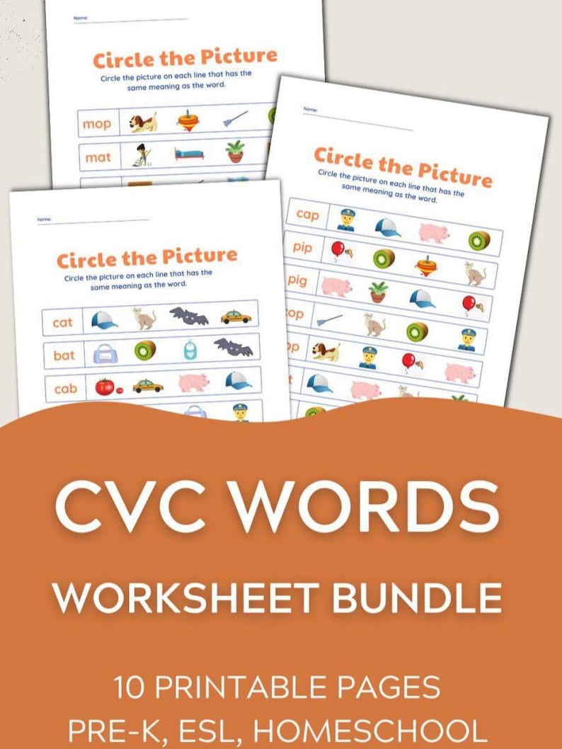 CVC Words Worksheet Bundle – 10 Printable “circle the Picture” Pages ...