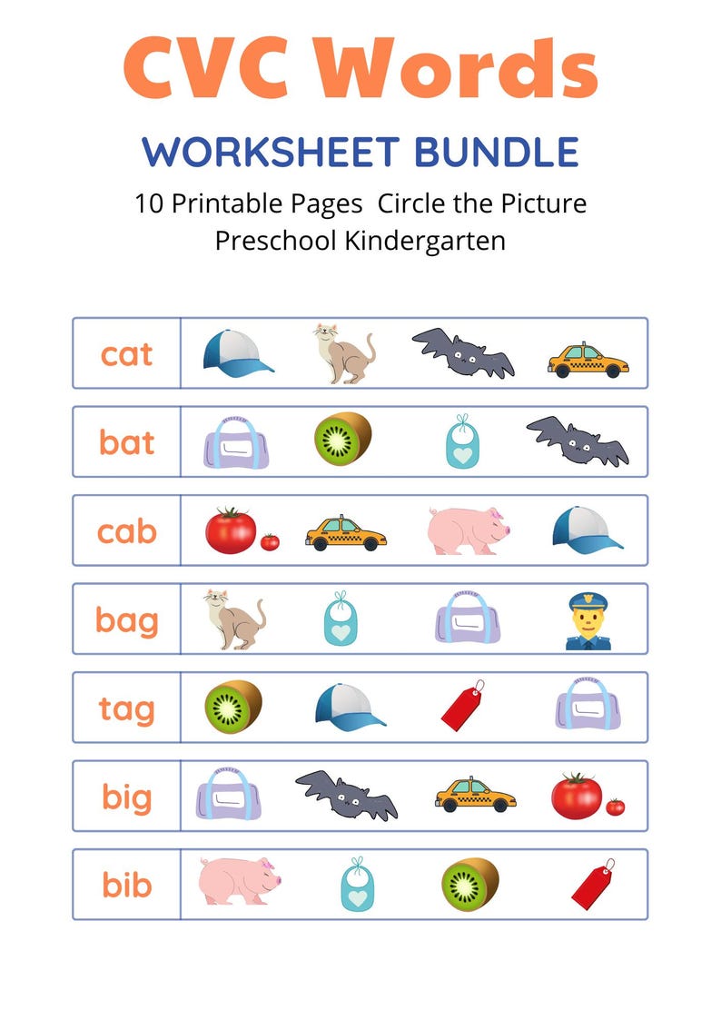 CVC Words Worksheet Bundle – 10 Printable “circle the Picture” Pages ...