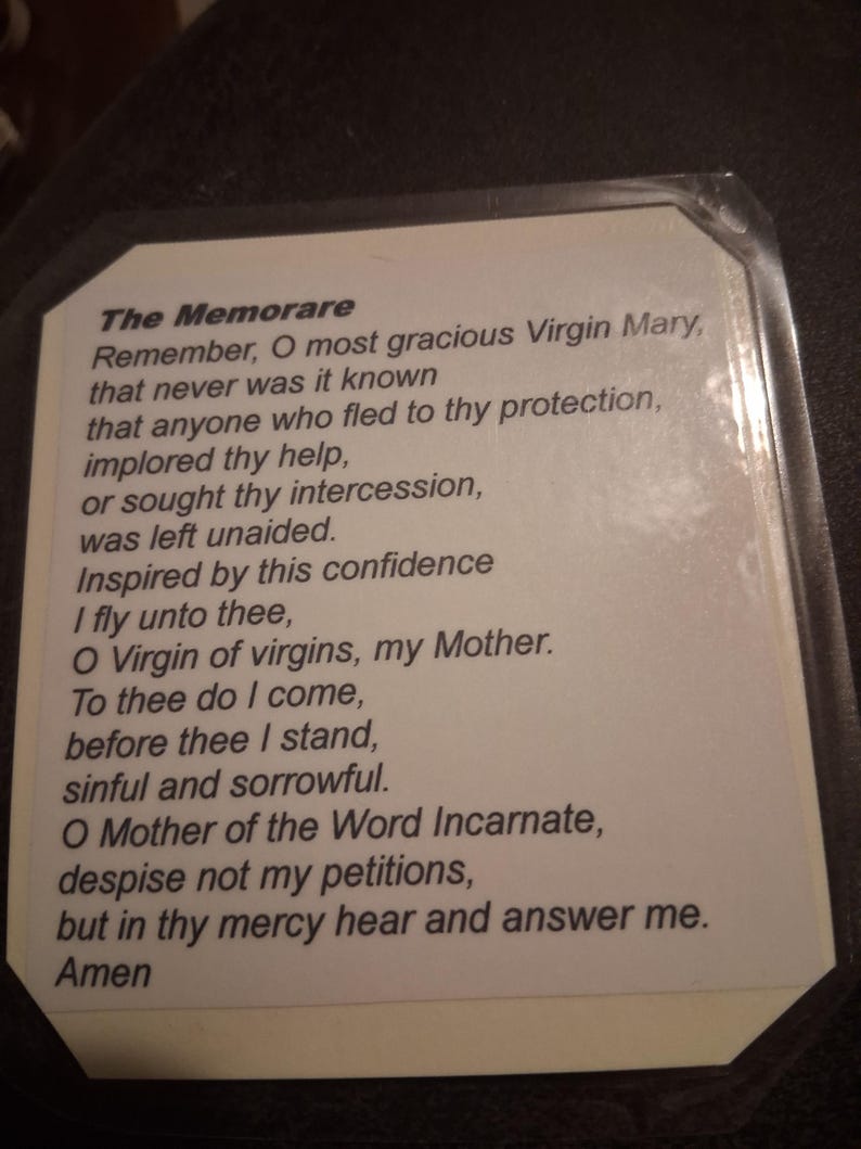 Blessed Prayer Card St. Mary Memorare - Lourdes Water - Class 3 Relic ...