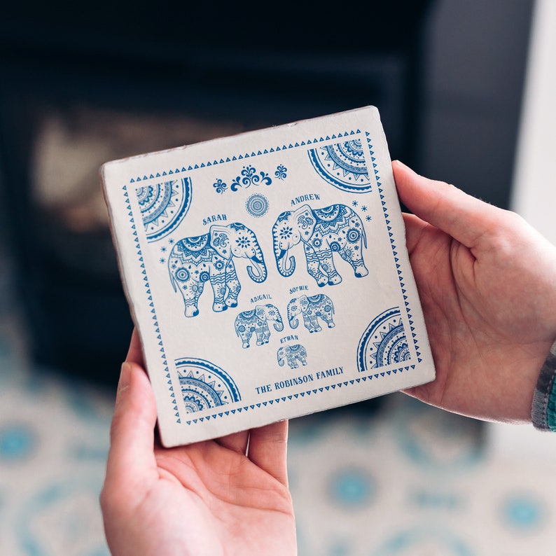 Personalised Elephant Family Tile With Names Ideal Gift for | Etsy