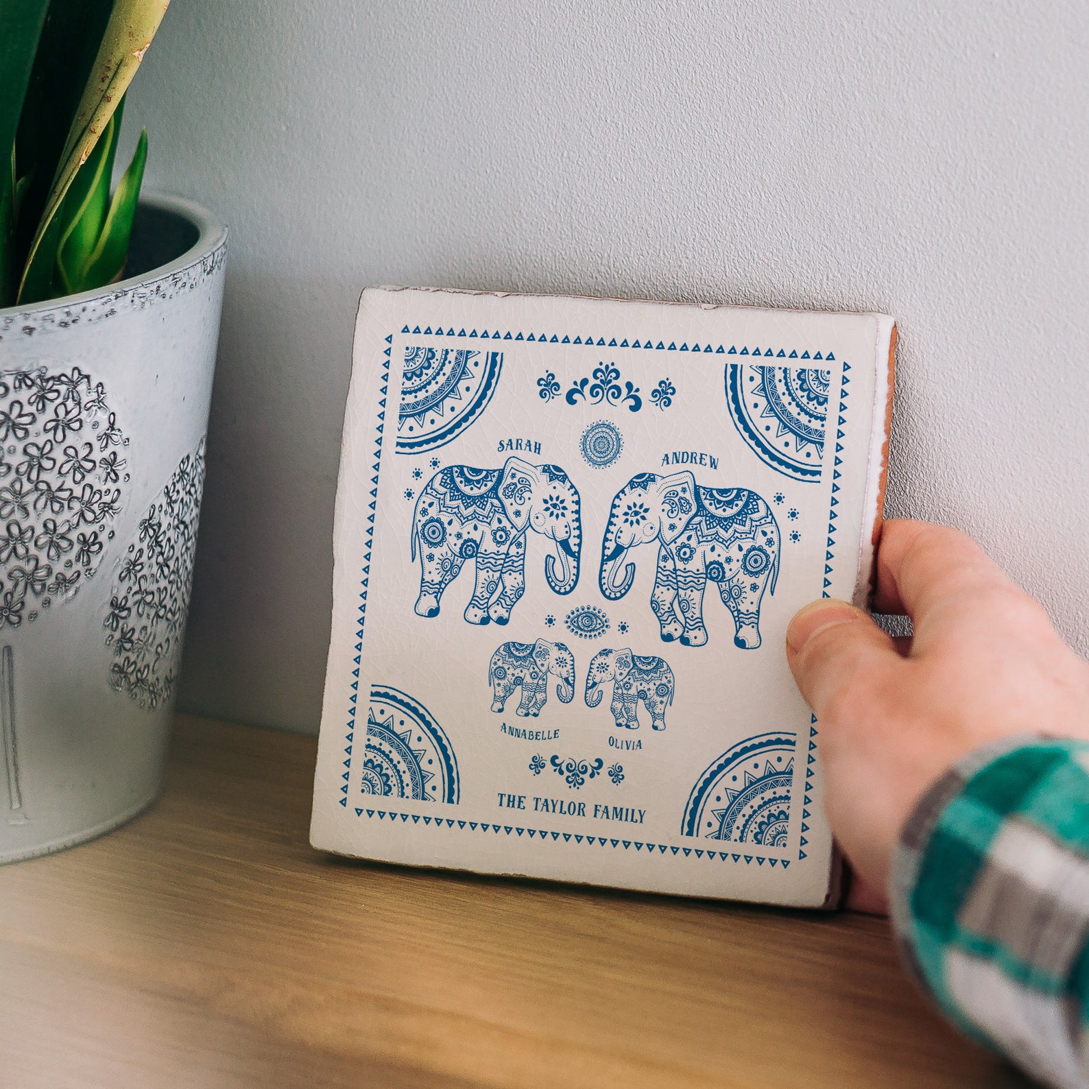 Personalised Elephant Family Tile With Names Ideal Gift for | Etsy