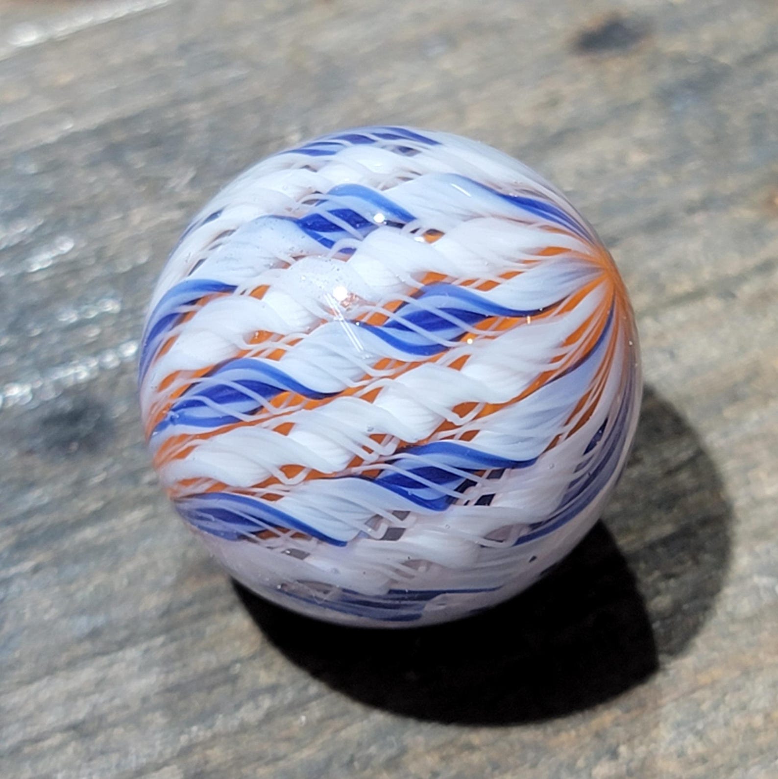 Lampwork Borosilicate Glass Marble Orange & White With Blue Twist Cane ...