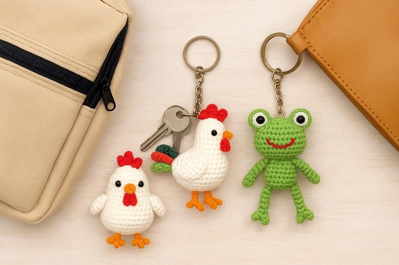 Farm Animal Crochet Pattern PDF | Amigurumi Keychains Chicken, Rooster ...