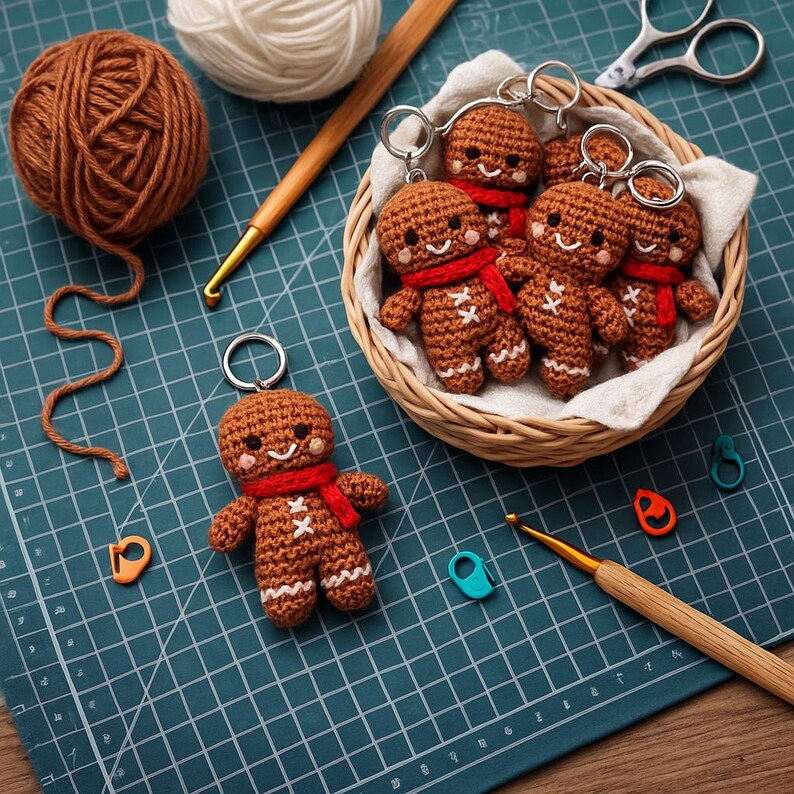 Gingerbread Man Keychain Crochet Pattern PDF • Christmas Amigurumi ...