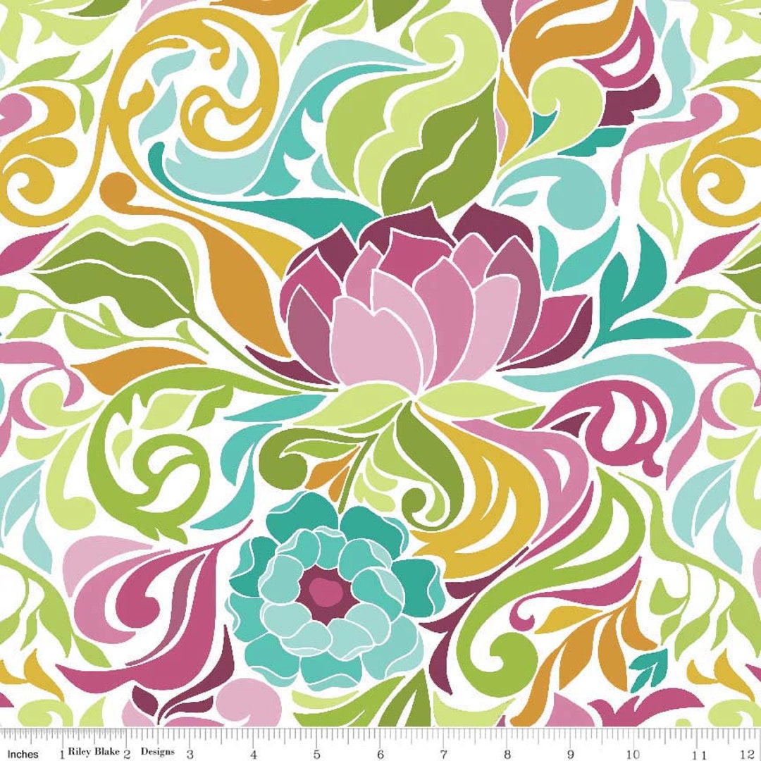 Lila Tueller for Riley Blake Halle Rose C4181 Floral in Teal RARE - Etsy